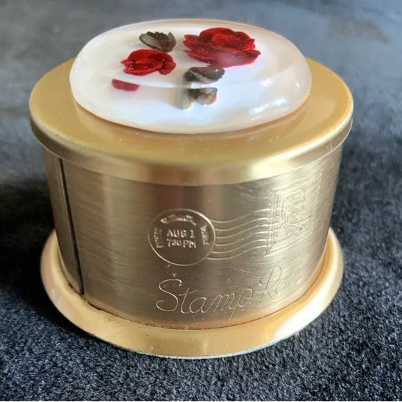 Office | Vintage Brass Desktop Postage Stamp Roll Dispenser Holder Red ...